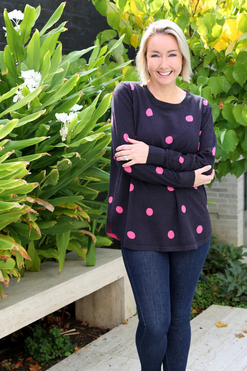 ZLATA Black Hot Pink Dot Print Wool Blend Jumper – Inky & Moss